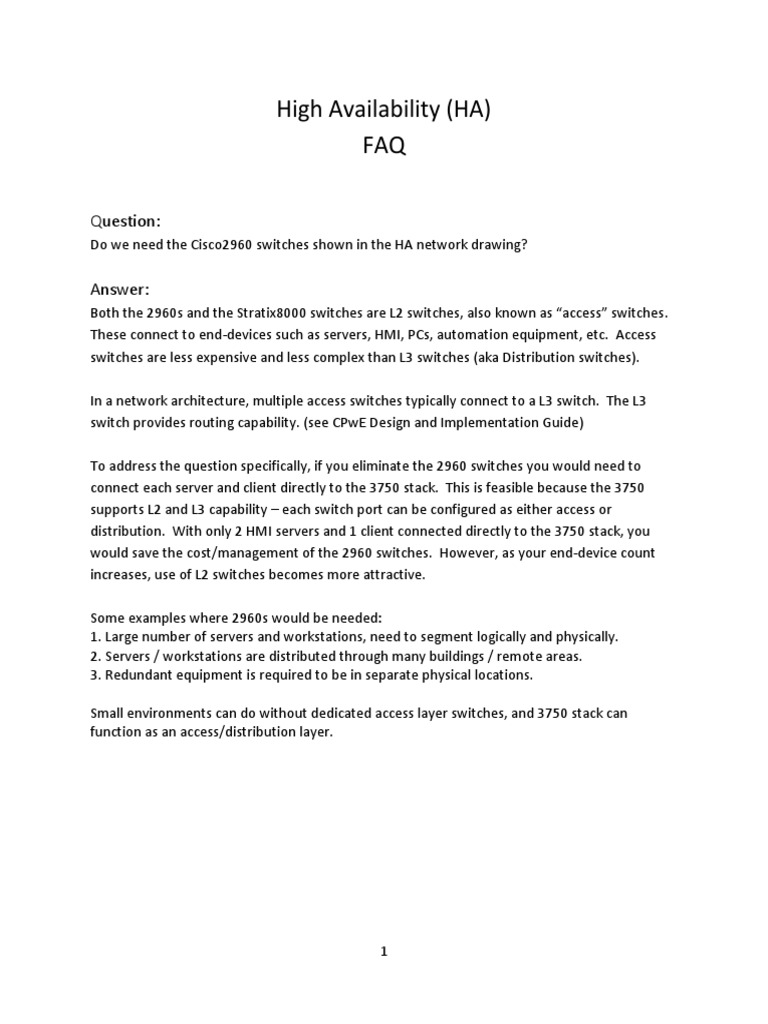High Availability Network Switches FAQ | PDF