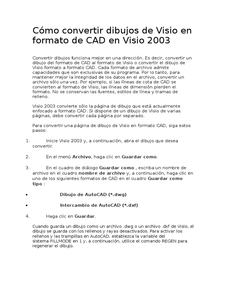 Cómo Convertir Dibujos de Visio en Formato de CAD en Visio 2003 | PDF