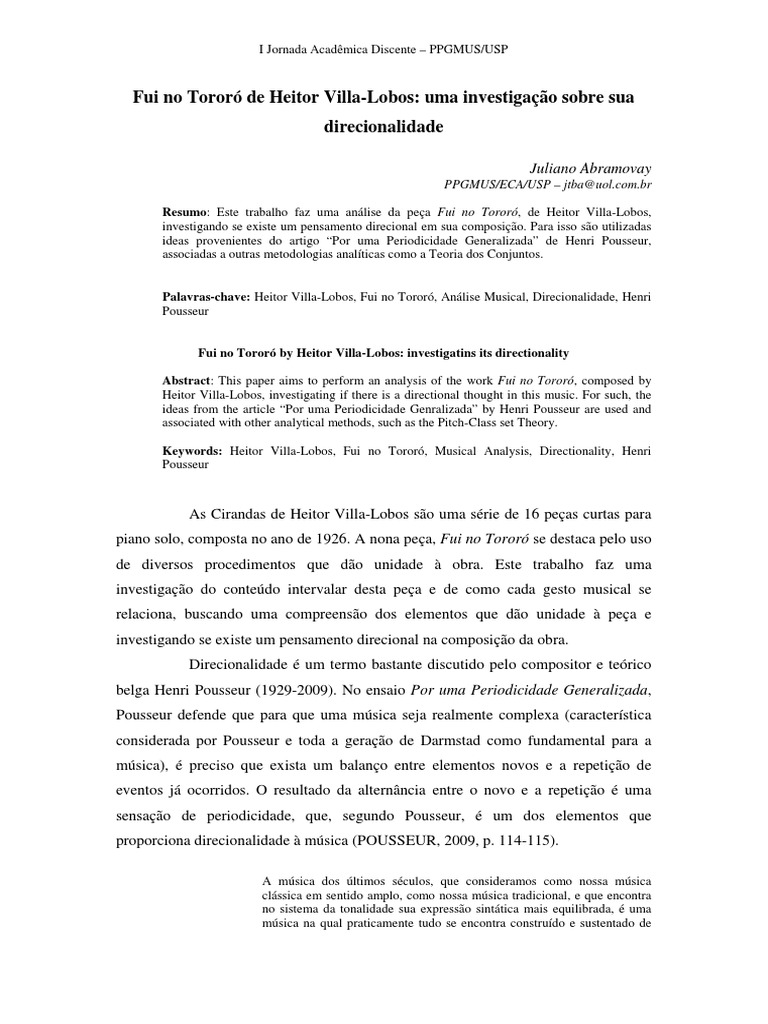 Fui No Tororó Villa Lobos | PDF | Escala (música) | Musicologia