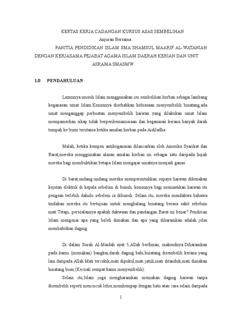 Kertas Kerja Cadangan Kursus Asas Sembelihan | PDF