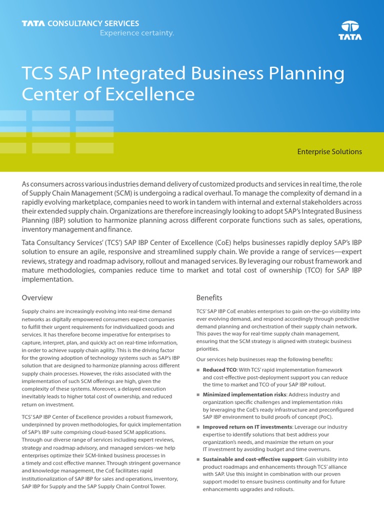 Tcs Sap Ibp CoE | PDF | Supply Chain Management | Supply Chain