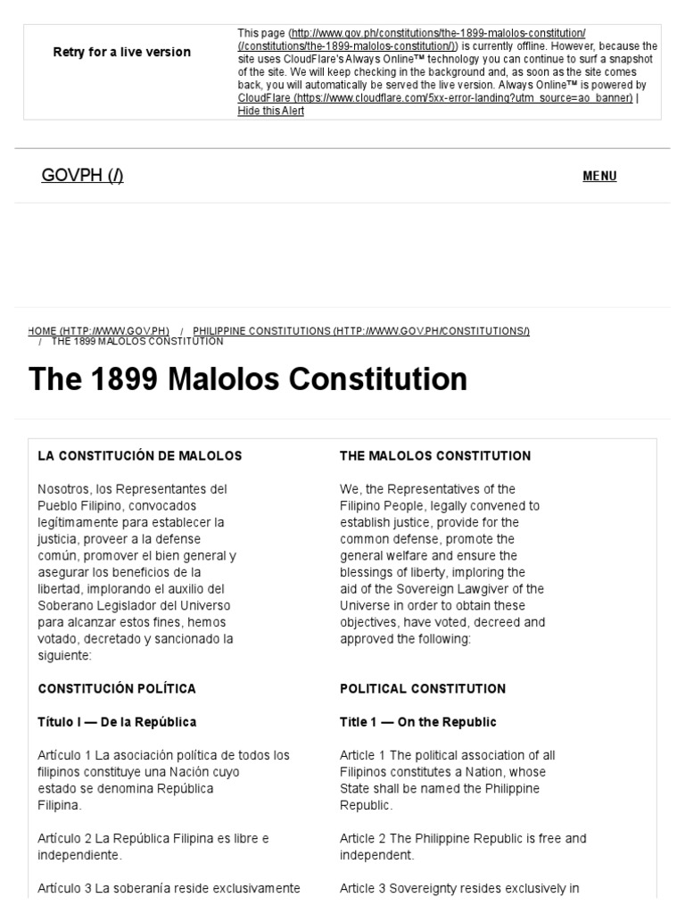 The 1899 Malolos Constitution - Official Gazette of The Republic of The ...