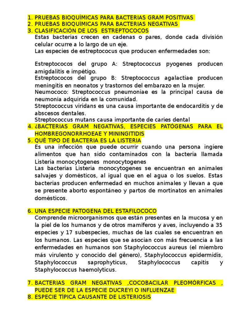 Pruebas Bioquímicas para Bacterias Gram Positivas | PDF | Pseudomonas | Estreptococo