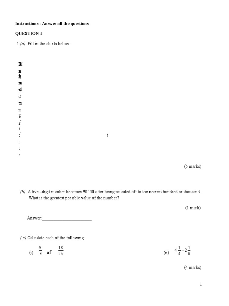 Math Exam Form 1 | PDF | Percentage | Fraction (Mathematics)