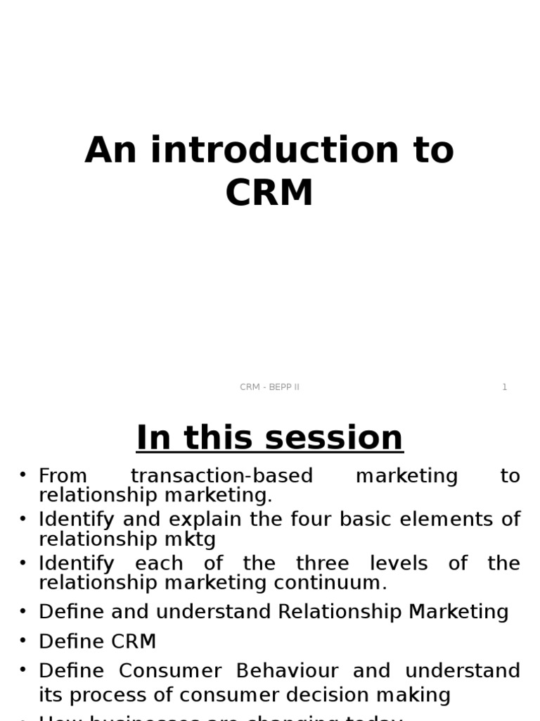 An Introduction To CRM | PDF | Customer Relationship Management | Sales