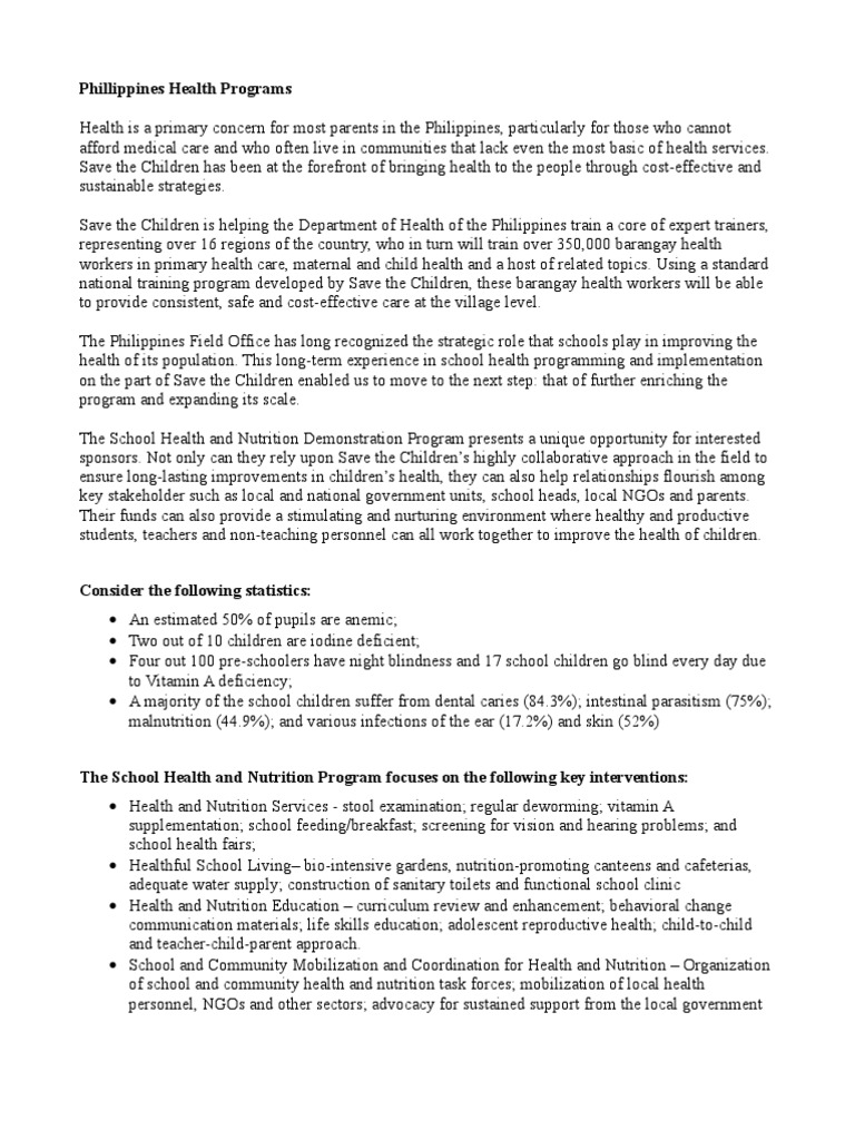 Health Programs | PDF | Malnutrition | Nutrition