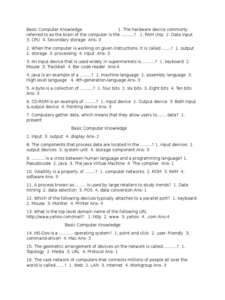 Basic Computer Knowledge | PDF | Input/Output | World Wide Web