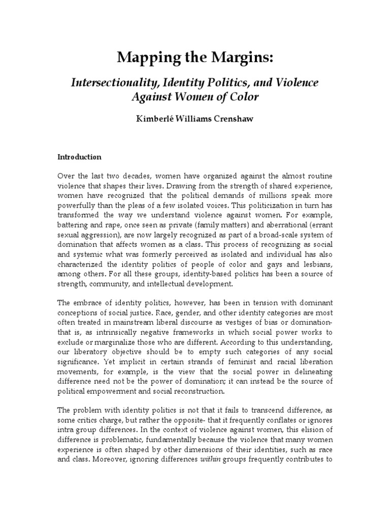 Crenshaw, K. Mapping The Margins: Intesectionality, Identity Politics ...