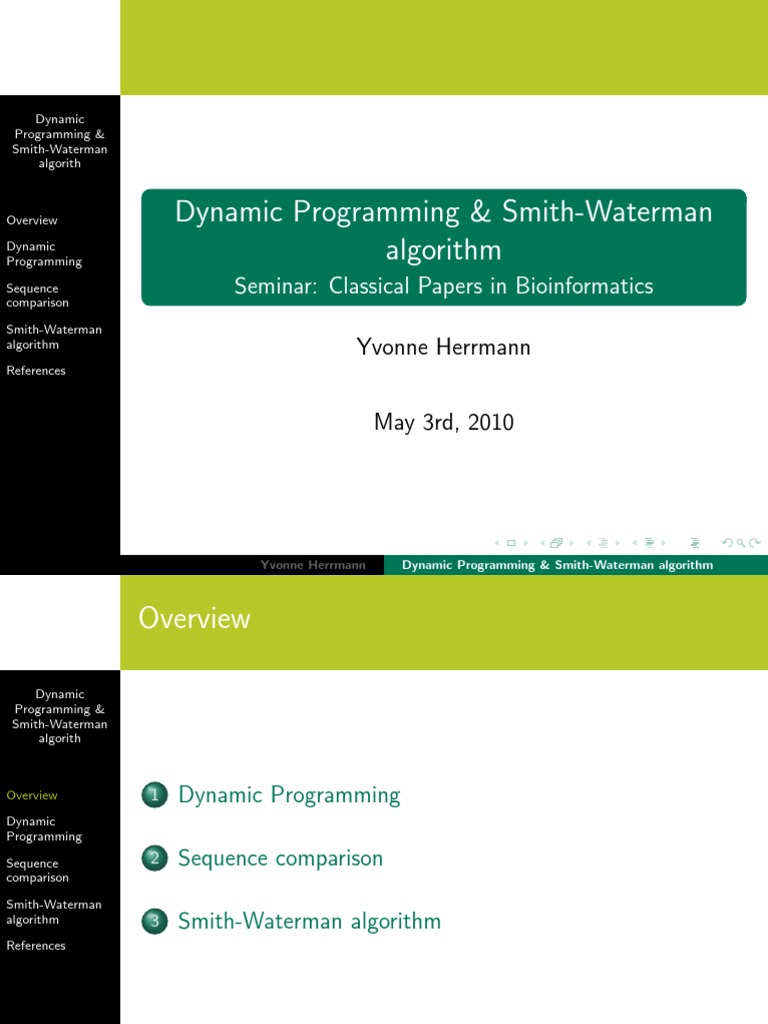 Dynamic Programming & Smith-Waterman Algorithm: Seminar: Classical Papers in Bioinformatics ...