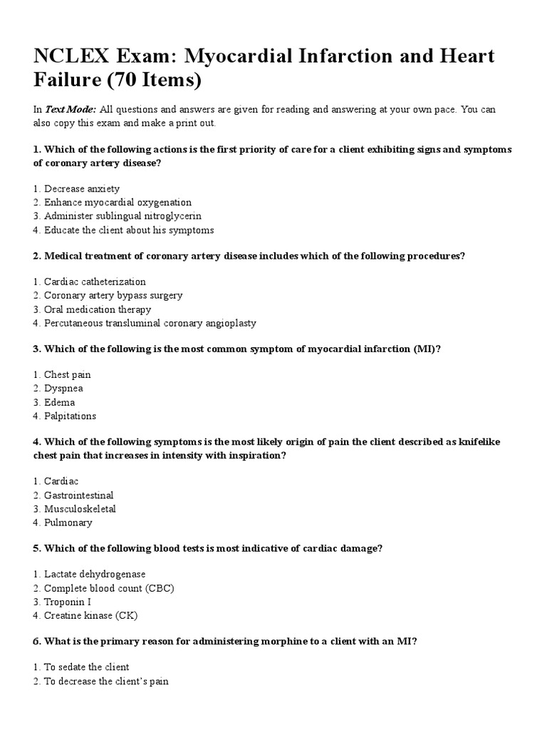 Nclex Exam | PDF | Angina Pectoris | Heart