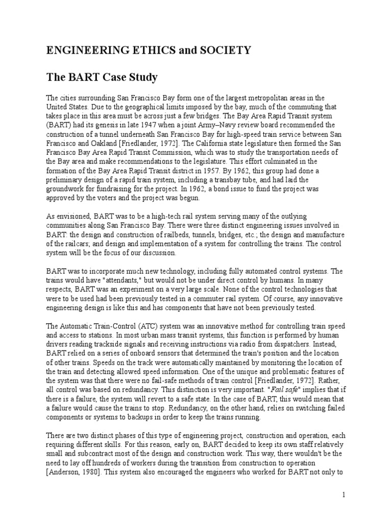 Case Bart Case Study Pdf Bay Area Rapid Transit San Francisco Bay
