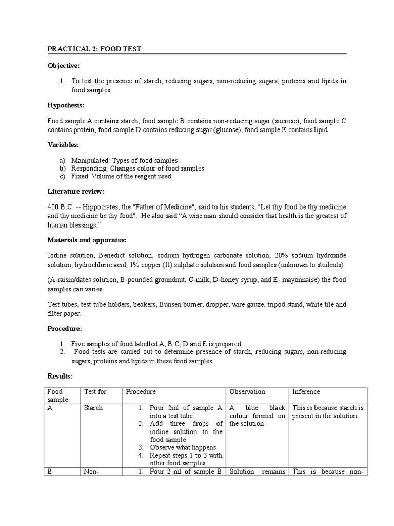 Practical 2 Food Test | Download Free PDF | Carbohydrates | Chemical ...
