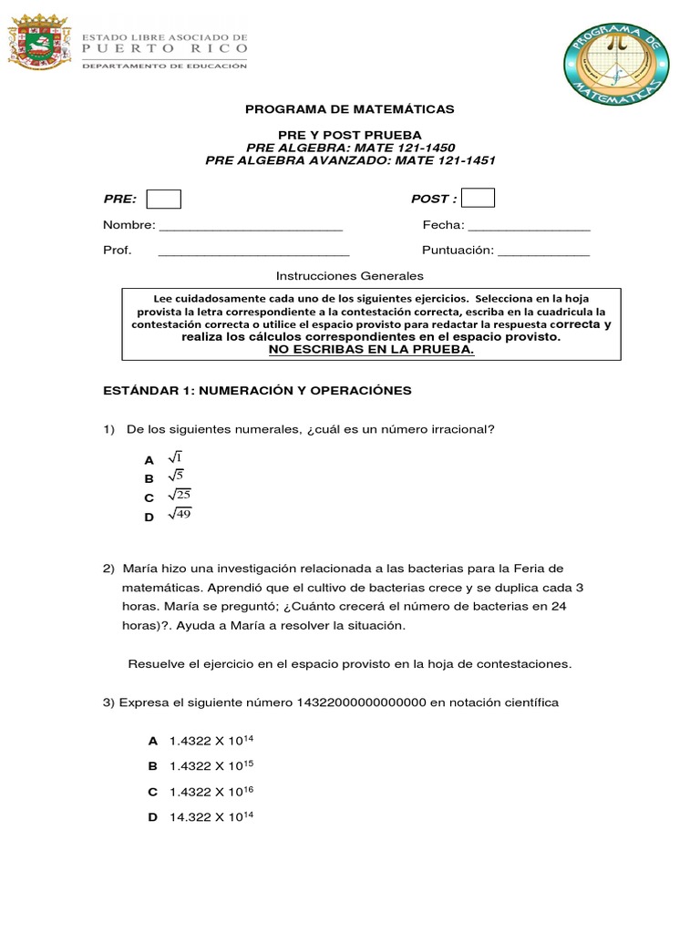 Pruebas Diagnósticas de Preálgebra | PDF | Triángulo | Decimal