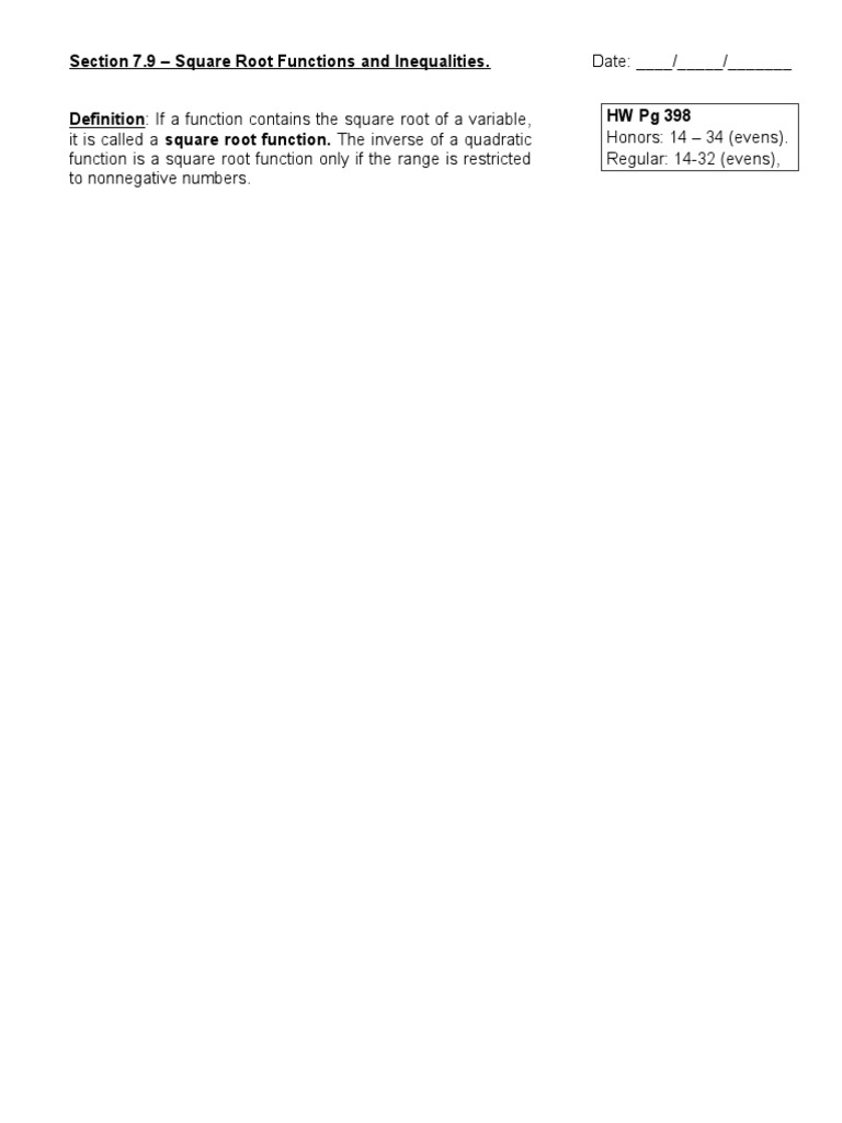 Square Root Functions & Inequalities | PDF | Function (Mathematics ...