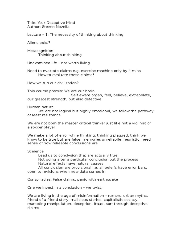 Your Deceptive Mind - The Great Courses | PDF | Illusion | Perception