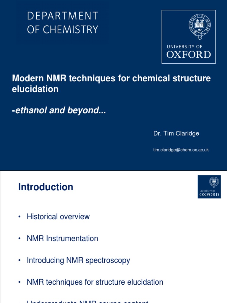 DR Tim Claridge - Modern NMR Techniques For Chemical Structure ...