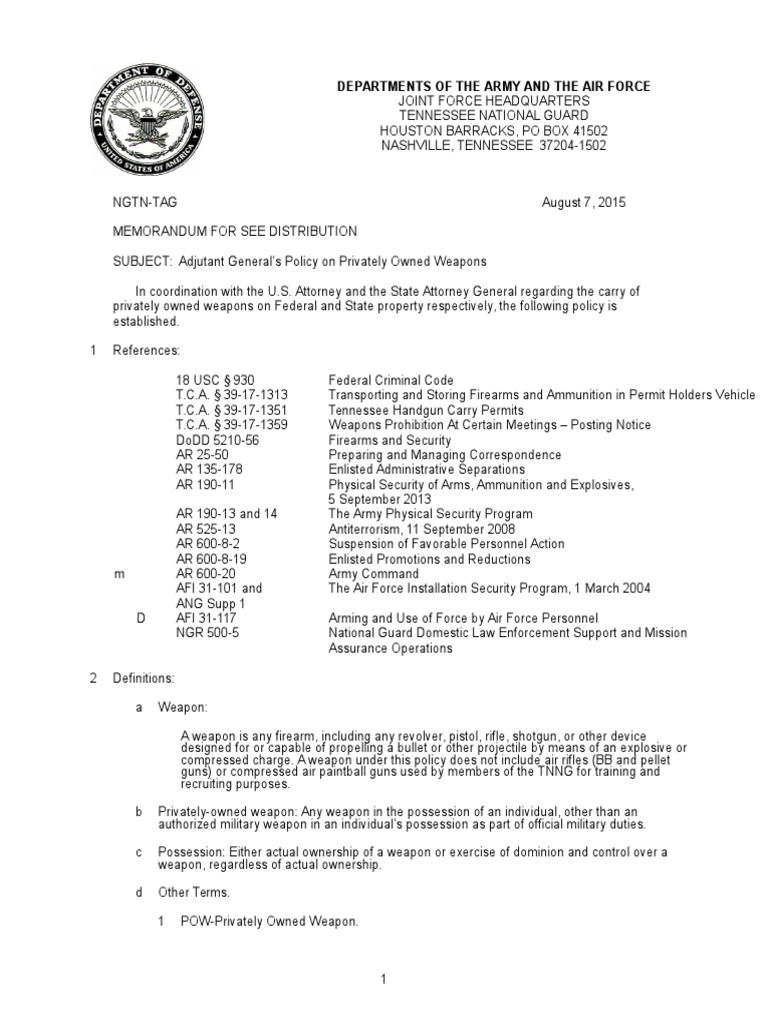 Personally Owned Weapon Policy ver 4 | Firearms | United States Marine ...