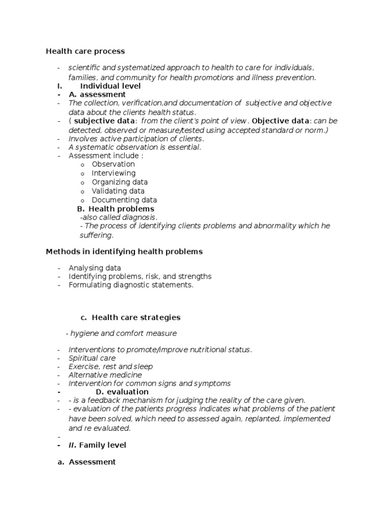 Health Care Process: - II. Family Level | PDF | Health Care | Physical ...