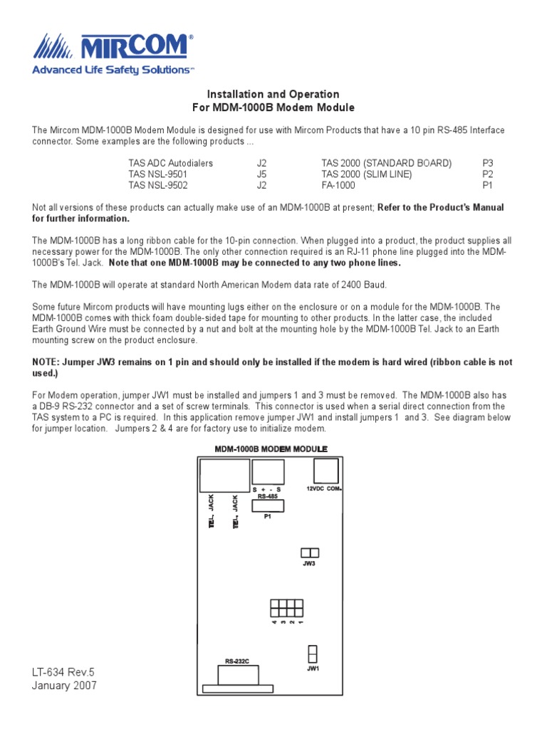 Mircom MDM1000B User Manual | PDF | Modem | Electrical Connector