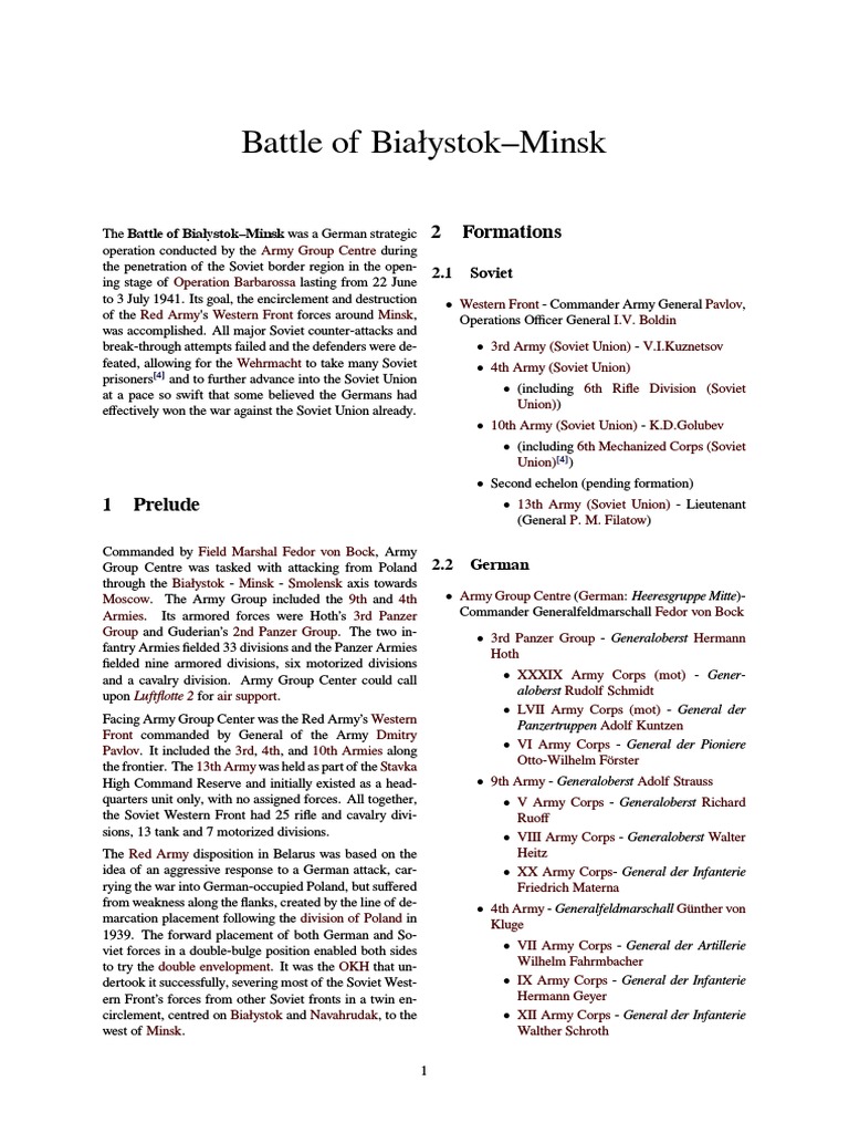 Białystok–Minsk Battle Overview | PDF | Military Of Germany | Military ...