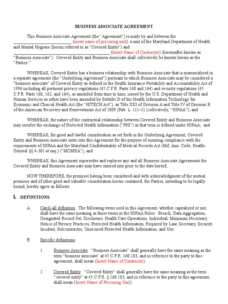 Business Associate Agreement | PDF | Health Insurance Portability And ...