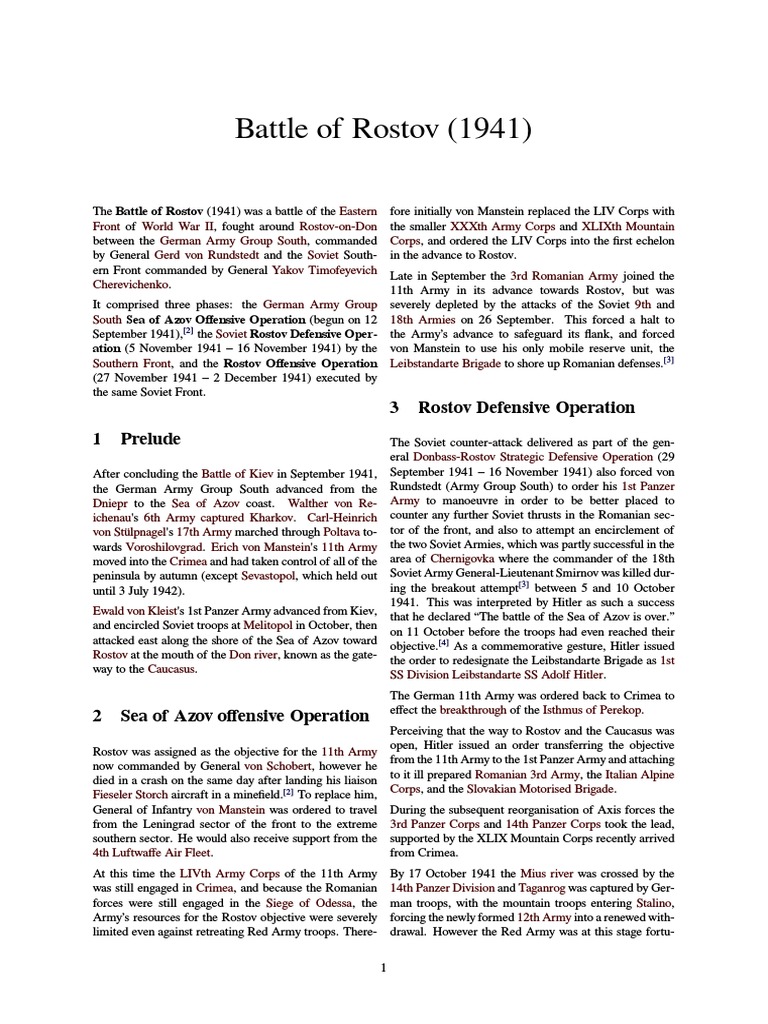 Battle of Rostov (1941) | PDF | Battles And Operations Of World War II ...