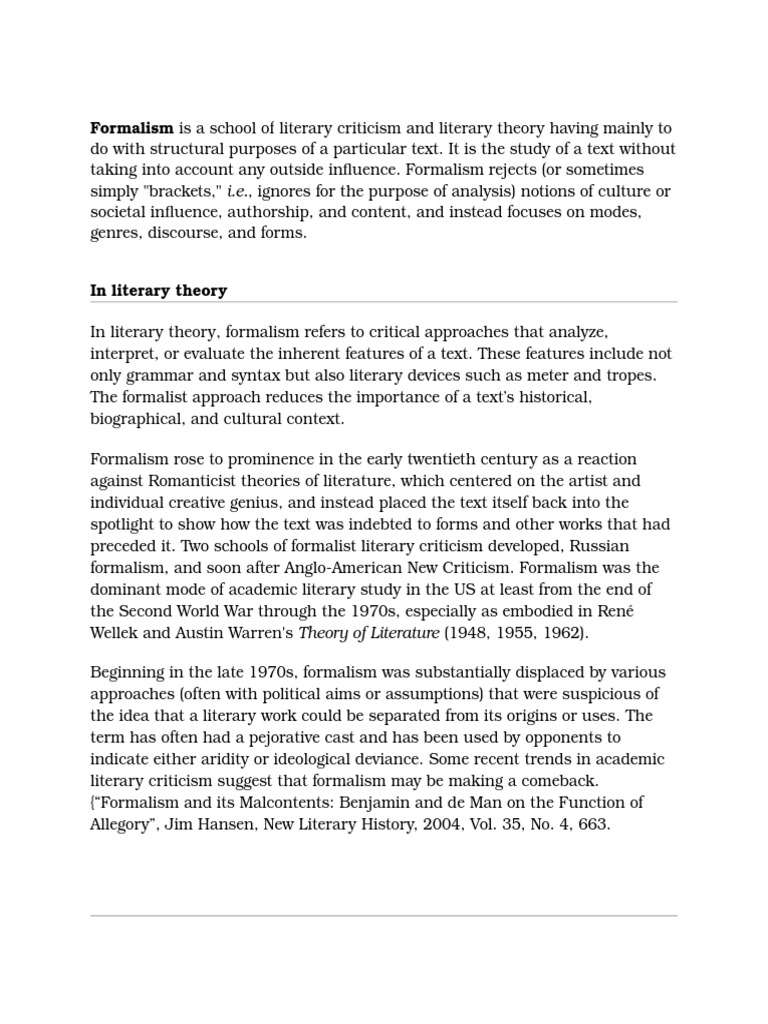 Formalism | Literary Criticism | Aesthetics