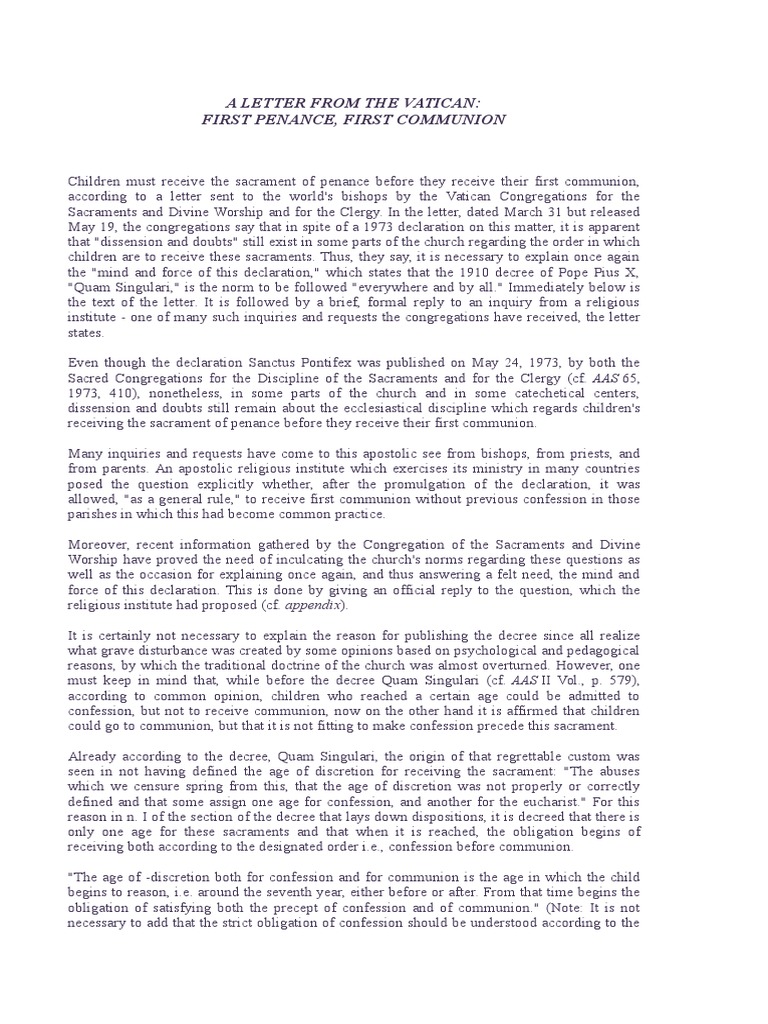 A Letter From The Vatican | PDF | Eucharist | Anglicanism