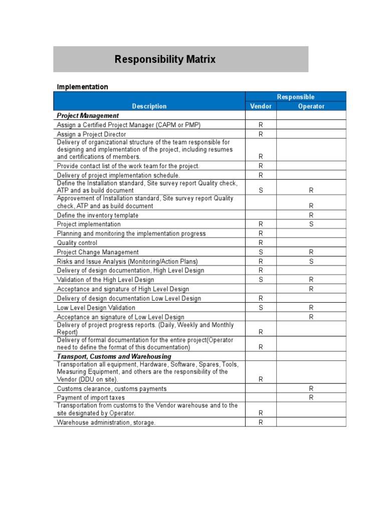 Construction Project Responsibility Matrix | PDF | Warehouse ...