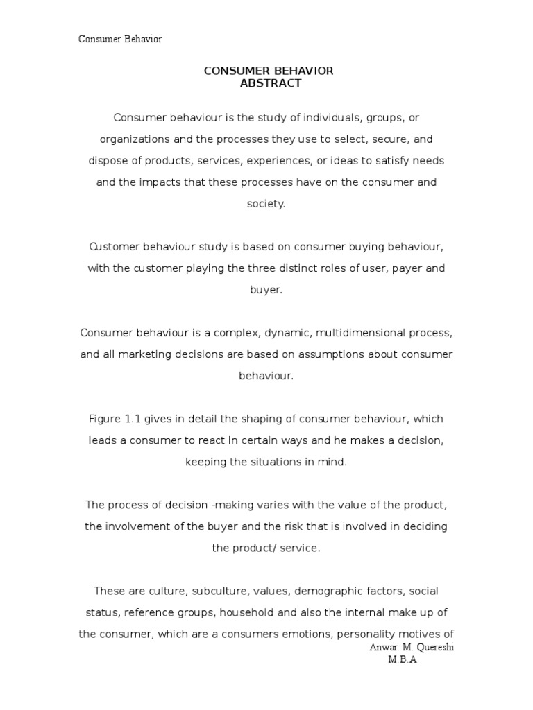 Consumer Behaviour FMCG | PDF | Consumer Behaviour | Behavior