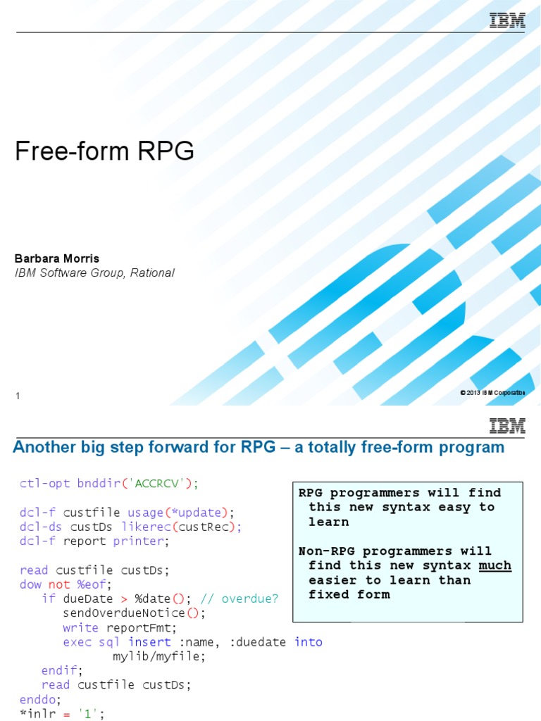 Free Form RPG TUG Nov 2013 PDF | PDF | Ibm Rpg | Data Type