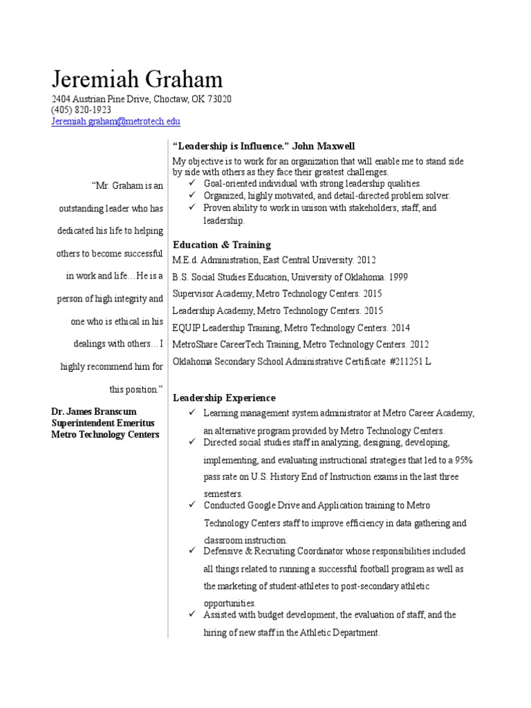 Jeremiah Graham Resume | PDF | Leadership | Applied Psychology