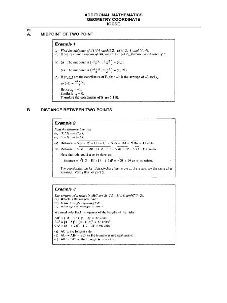 IGCSE Coordinate Geometry Concepts | PDF