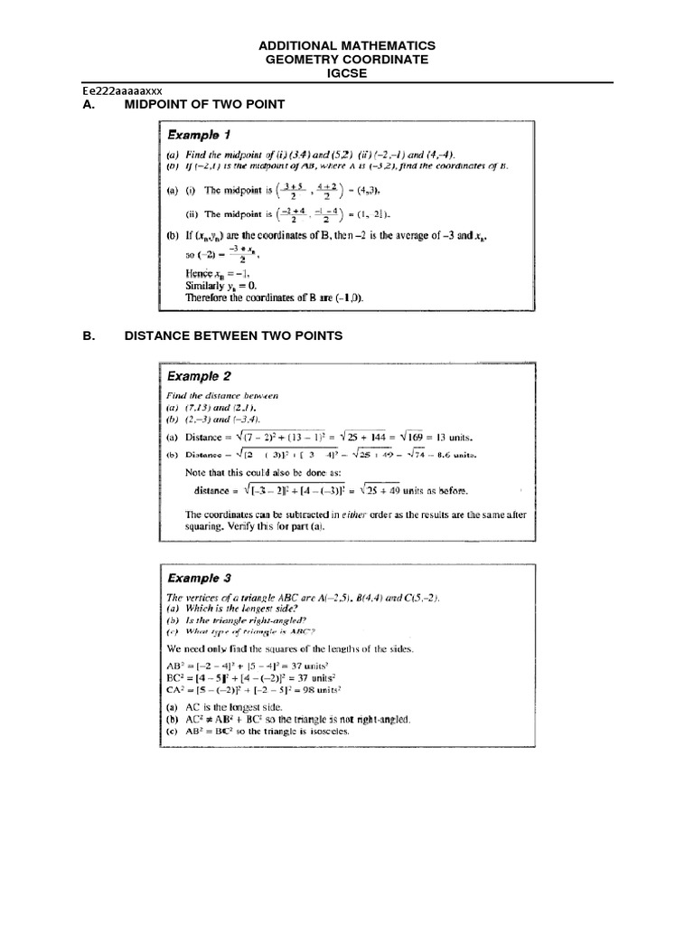 Igcse Add Math - Geometry Coordinate5 | PDF