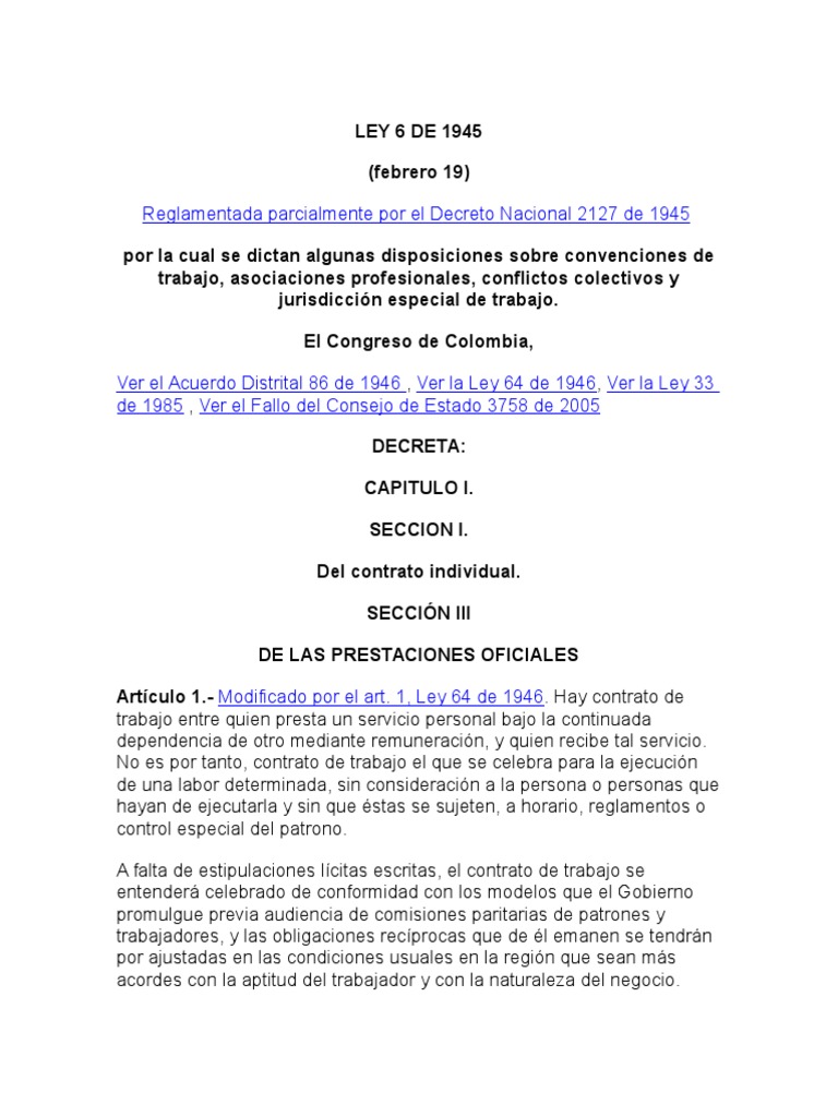 Ley 6 de 1945 | PDF | Salario | Pensión