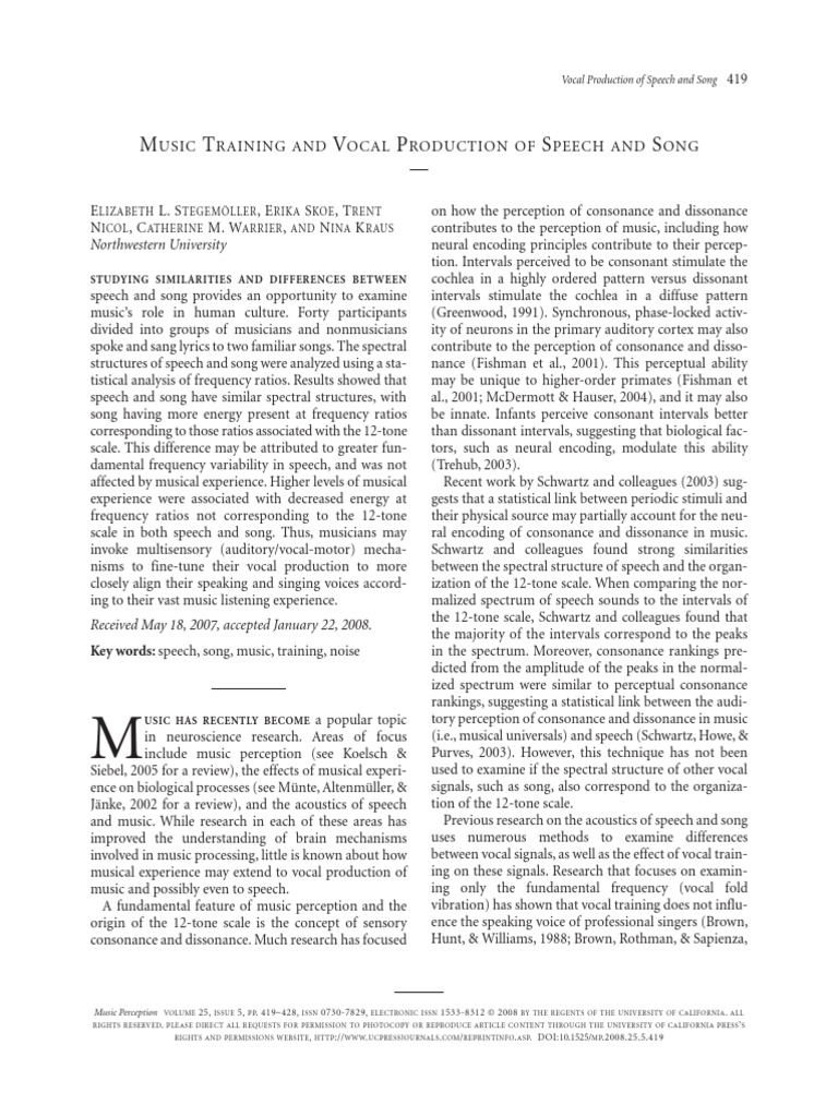 Music Speech and Song | PDF | Singing | Perception