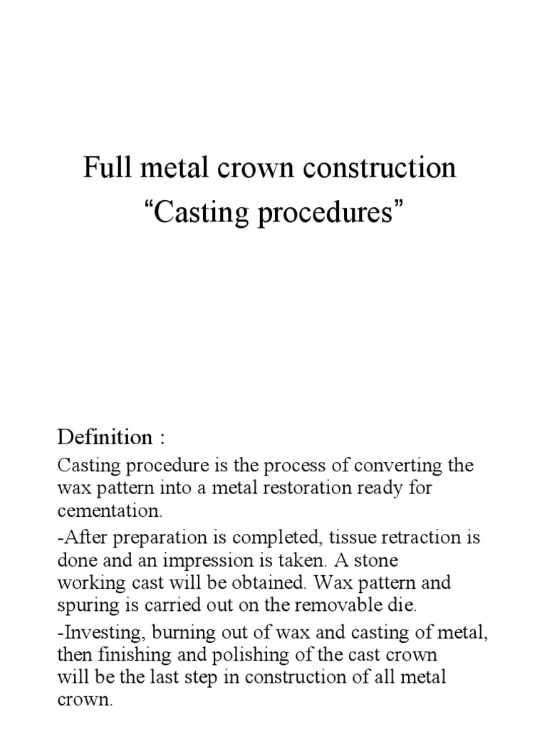 Full Metal Crown Construction | PDF | Mouth | Dentistry Branches