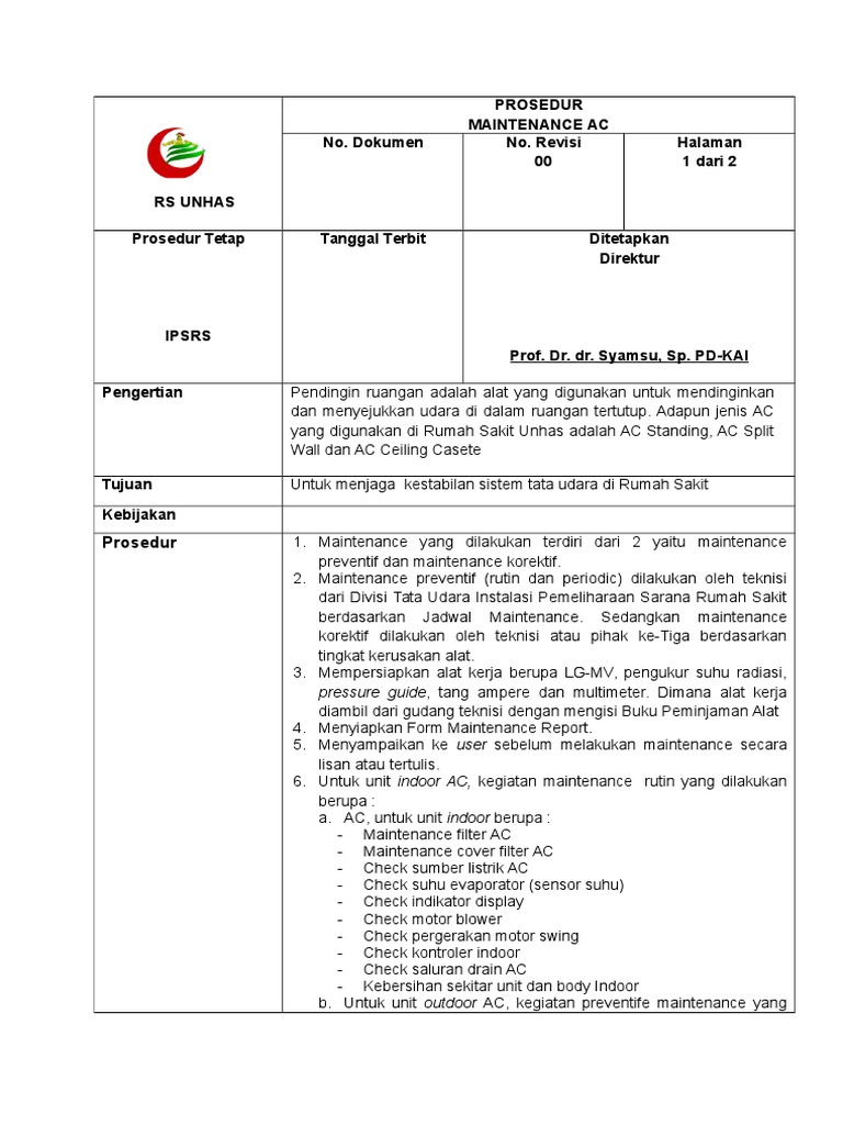 SOP Maintenance AC | PDF