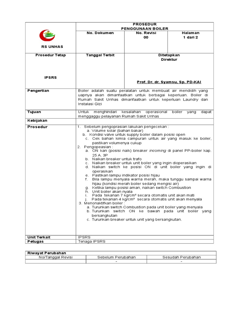 SOP Penggunaan Boiler | PDF