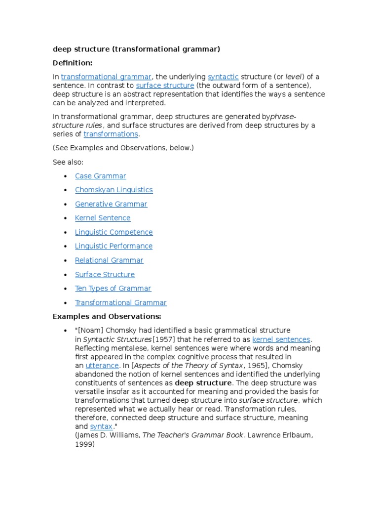 Deep Structure Definition | PDF | Syntax | Linguistics