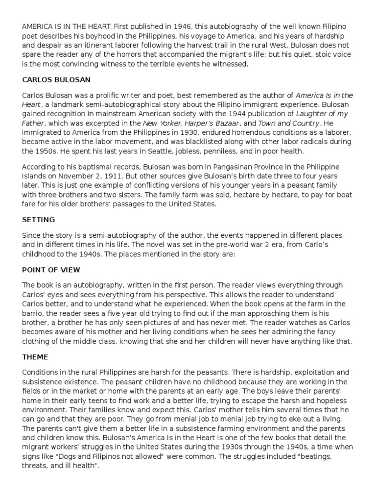 Carlos Bulosan's Immigrant Struggles | PDF | Books