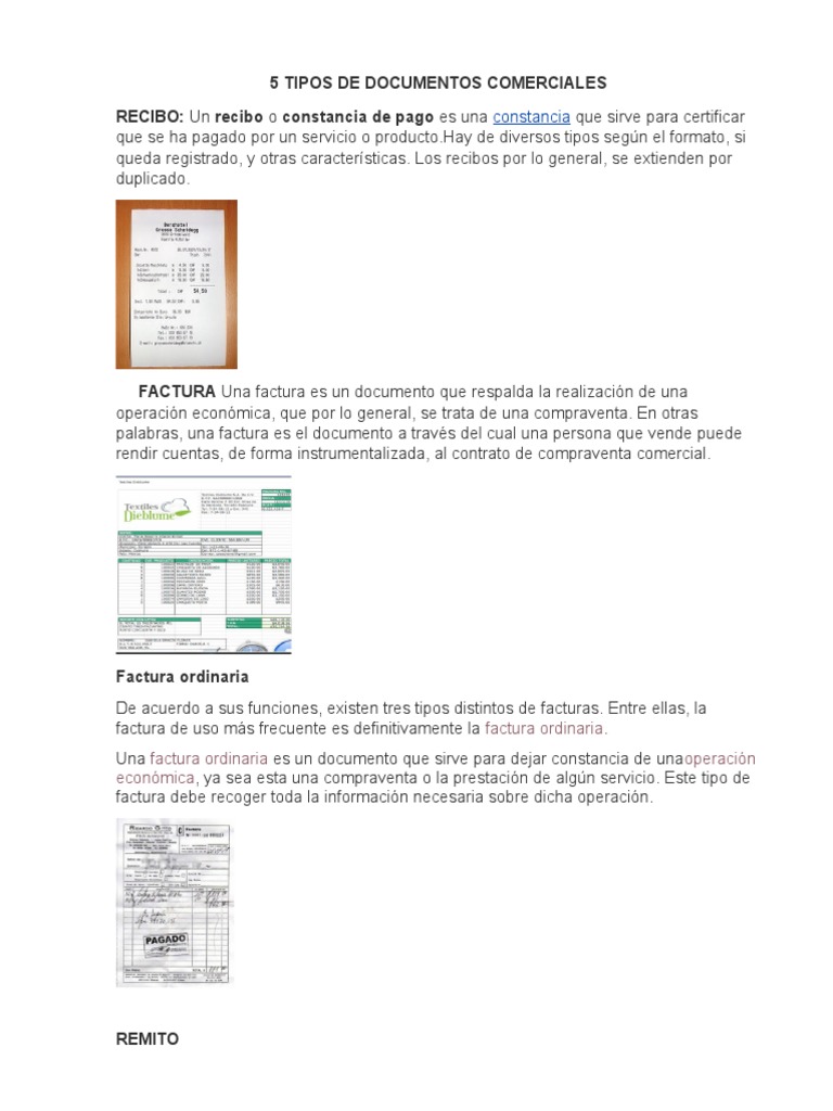 5 Tipos de Documentos Comerciales | Factura | Cheque