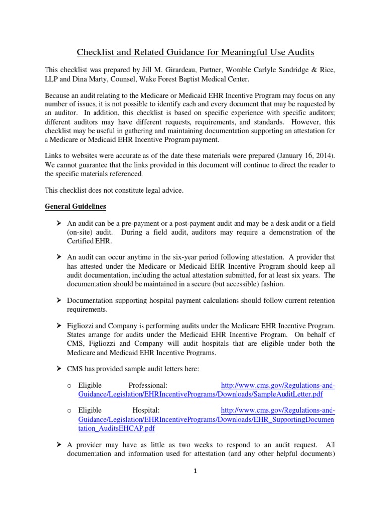 EHR Meaningful Use Audit Checklist | PDF | Electronic Health Record ...