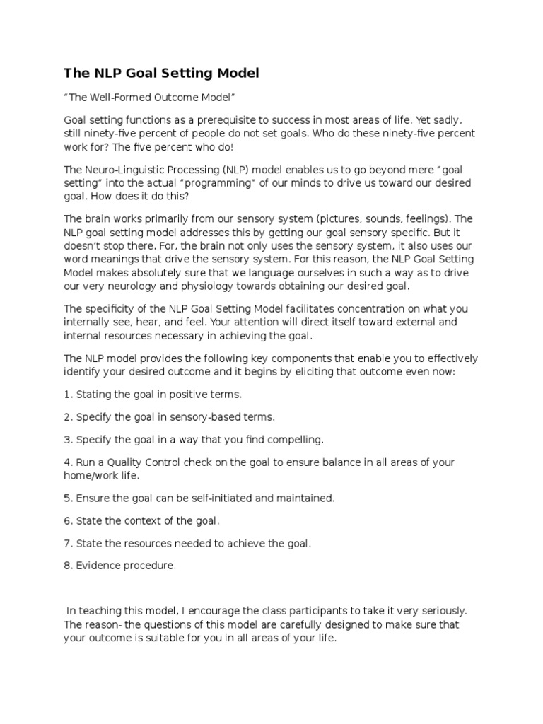 The NLP Goal Setting Model For Managers | Download Free PDF | Goal ...