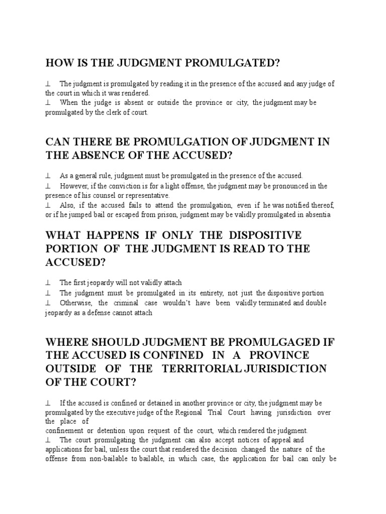 Judgment Promulgation Rules | PDF | Judgment (Law) | Bail