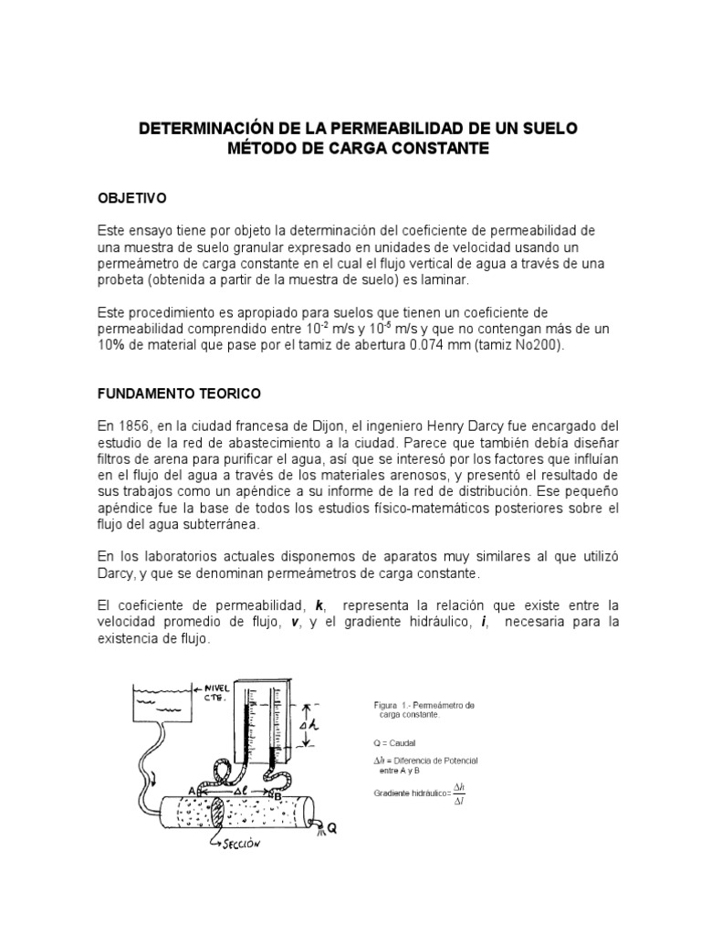 Permeabilidad de Suelos: Método de Carga Constante | PDF | Ciencia y ...