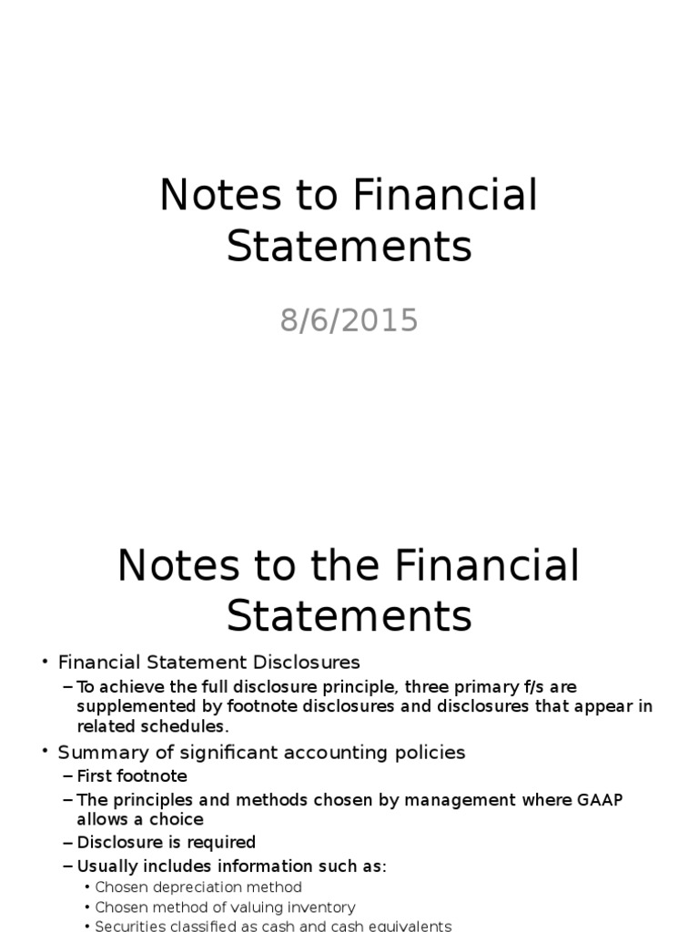 Notes To Financial Statements | PDF | Inflation Accounting | Financial ...