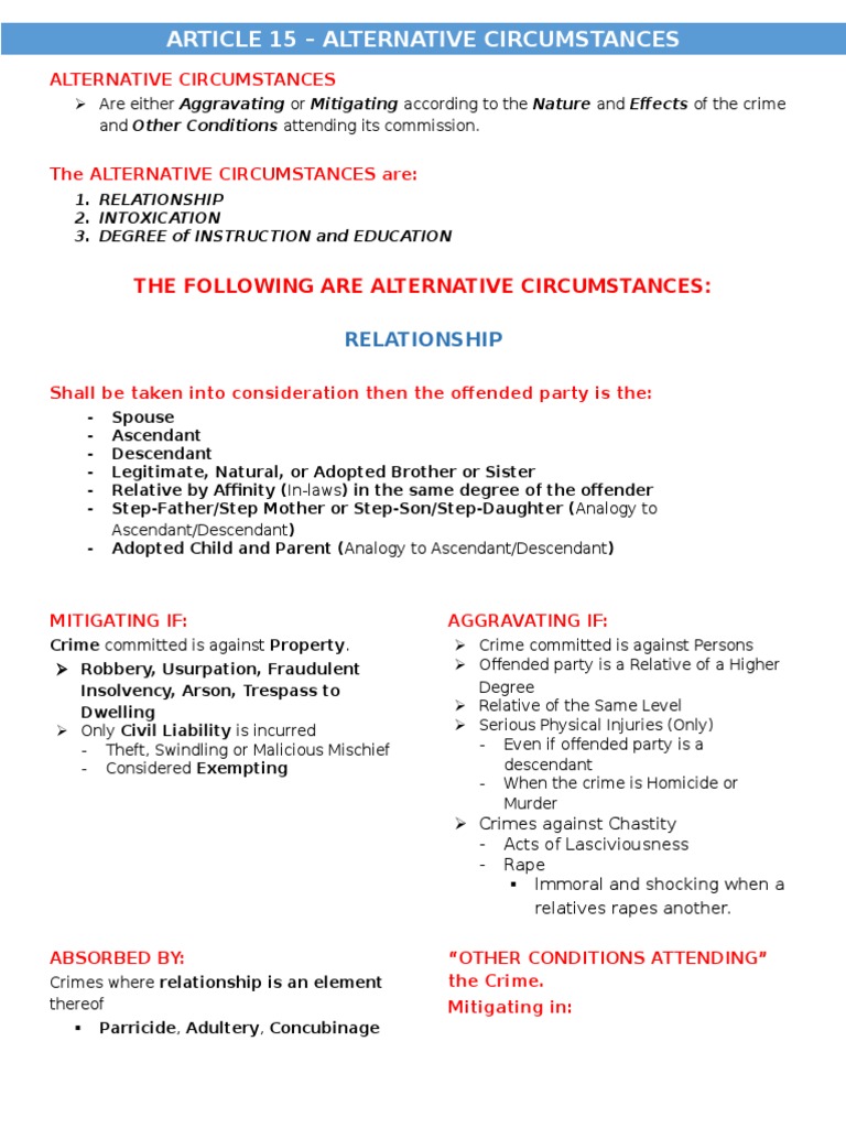 Article 15: Understanding Alternative Circumstances | PDF | Adultery ...