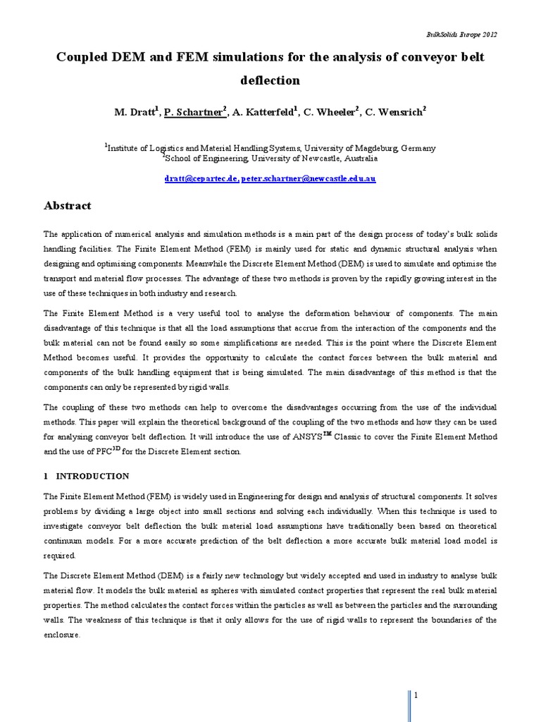 Coupled DEM and FEM Simulations For The Analysis of Conveyor Belt Deflection | PDF | Finite ...
