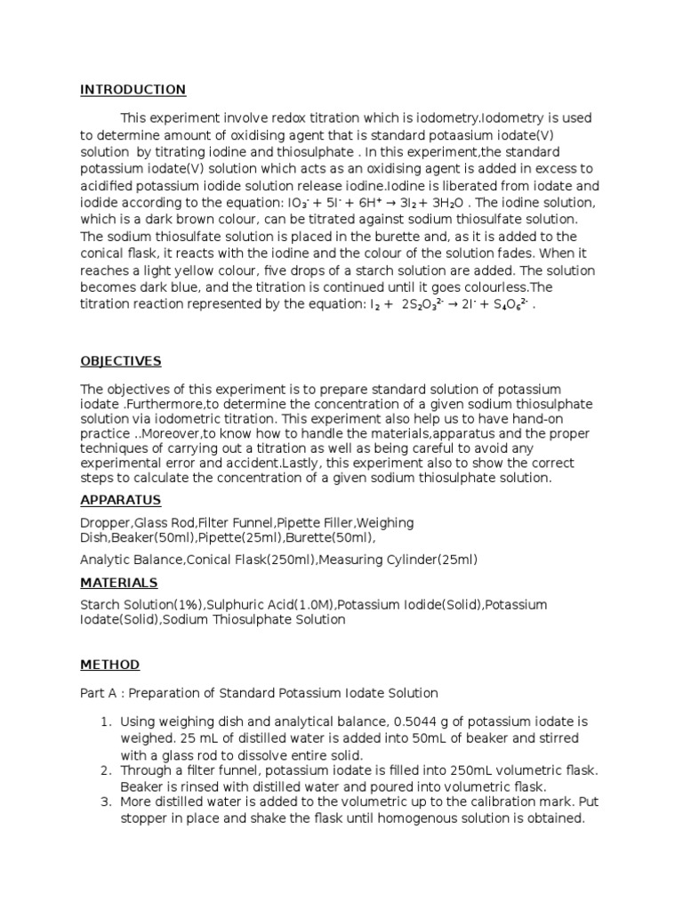 Lab1 3 | PDF | Iodine | Titration